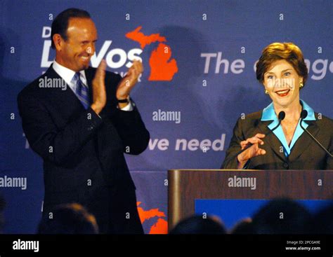 First Lady Laura Bush Right Talks With Guests At Oakland Hills