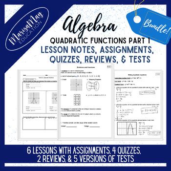 Algebra Quadratic Functions Part Complete Unit Lessons Quiz Review Test