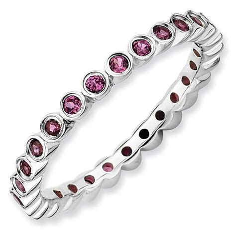 Carina Gems Silver Stackable Ring Round Rhodolite Garnet Stones