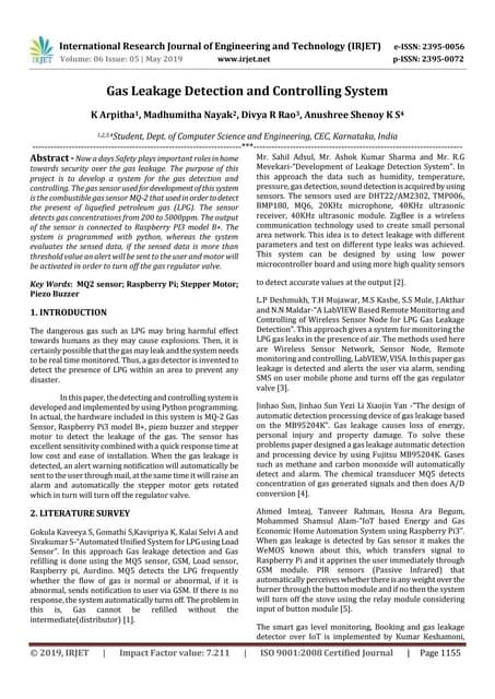 Irjet Gas Leakage Detection And Controlling System Pdf Internet Of Things Internet