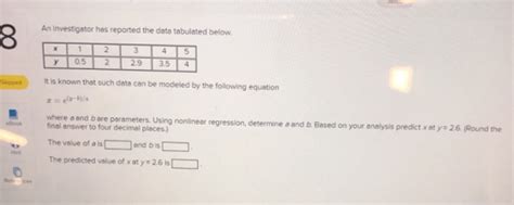 An Investigator Has Reported The Data Tabulated Below Y 1 0 5 2 3 2