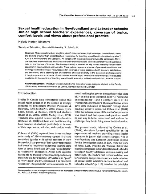 Pdf Sexual Health Education In Newfoundland And Labrador Schools
