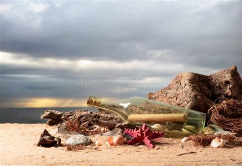 Message In A Vintage Bottle On A Sea Shore Stock Image Image Of Water