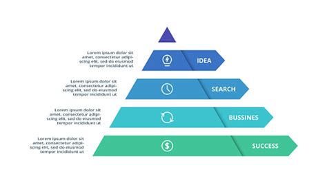 4 개의 요소가있는 피라미드 웹 비즈니스 프리젠 테이션 벡터 일러스트 레이 션을위한 인포 그래픽 템플릿 비즈니스 데이터 시각화
