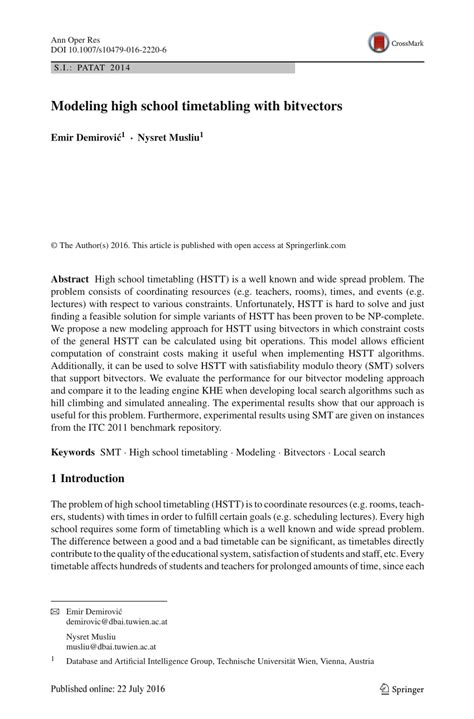 Pdf Modeling High School Timetabling With Bitvectors