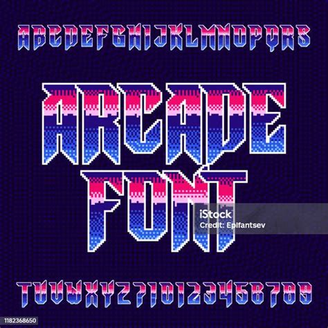아케이드 알파벳 글꼴입니다 중금속 스타일의 픽셀 문자와 숫자 헤비 메탈에 대한 스톡 벡터 아트 및 기타 이미지 헤비 메탈 컴퓨터 글자 0명 Istock