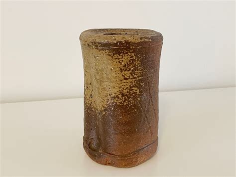 Japanese Tamba Ware Bizen Ware Hanging Wall Vase Modernist Ikebana