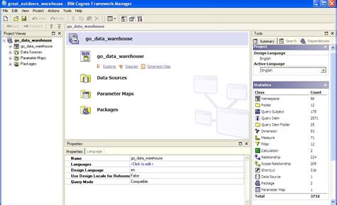Cognos Framework Manager User Interface