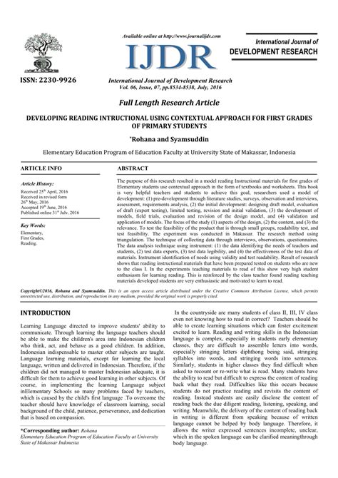 Pdf Developing Reading Intructional Using Contextual Approach For
