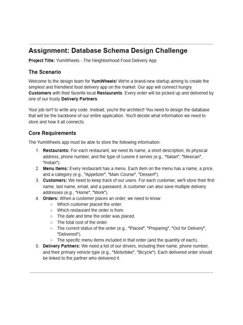 Assignment Database Schema Design Challenge Pdf Menu Relational Database