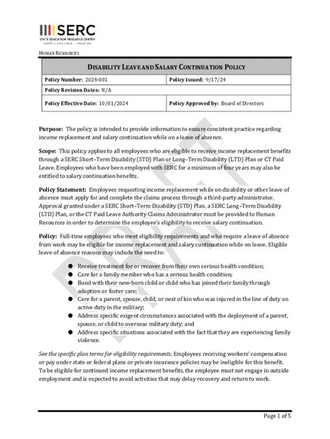 Fillable Online Disability Leave And Salary Continuation Policy 2024