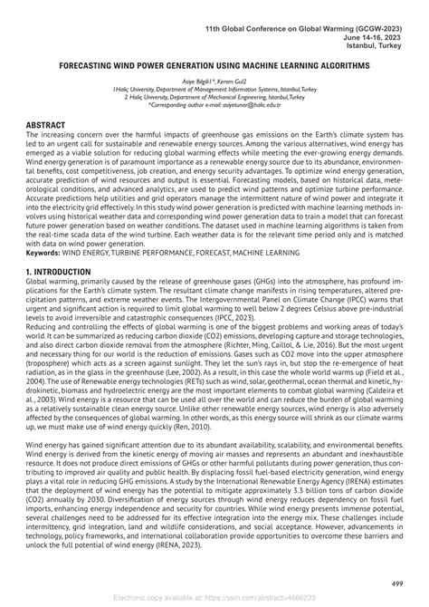 Pdf Forecasting Wind Power Generation Using Machine Learning Algorithms