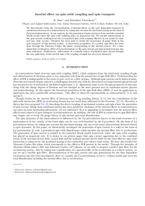 Pdf Inertial Effect On Spin Orbit Coupling And Spin Transport