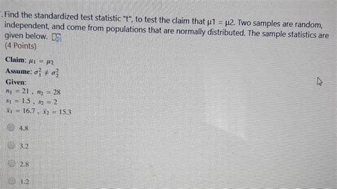 solved f find the standardized test statistic t to test