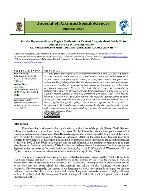 Gender Representation In English Textbooks Pdf Gender Gender Studies