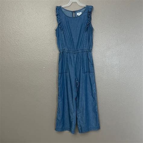 Old Navy Girls Ruffled Chambray Jumpsuit Large Ebay