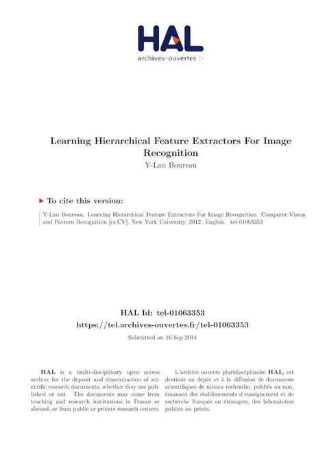 Pdf Learning Hierarchical Feature Extractors For Image Recognition · Kavukcuoglu And Pierre