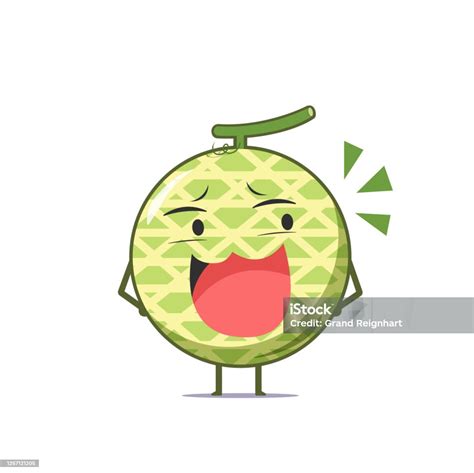 흰색 배경에 고립 된 얼굴을 조롱 귀여운 멜론 캐릭터 멜론 캐릭터 이모티콘 일러스트레이션 귀여운에 대한 스톡 벡터 아트 및 기타