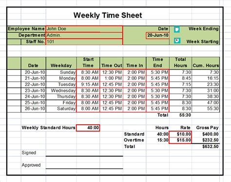 Overtime Sheet Template Pdf Template