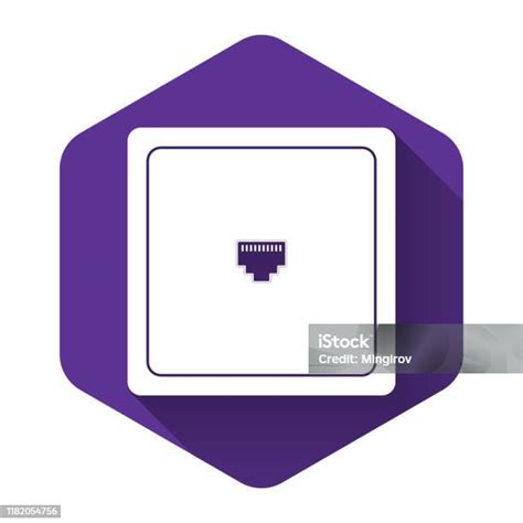 흰색 이더넷 소켓 기호입니다 네트워크 포트 긴 그림자로 격리 된 케이블 소켓 아이콘 Lan 포트 아이콘입니다 로컬 영역 커넥터