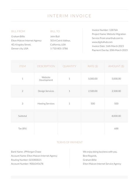 Interim Invoice Template Visme