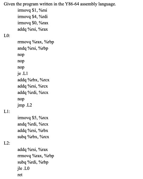 Given The Program Written In The Y86 64 Assembly