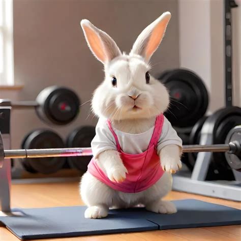 Premium Photo Hot Cute Little Bunny Rabbit Wearing Workout Clothes Exercising Gym