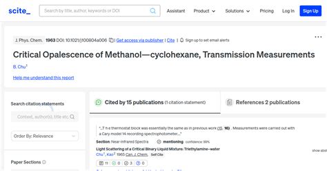 Citation Report Critical Opalescence Of Methanol—cyclohexane