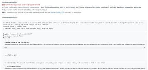 Compiler Debug Log Error Unable To Generate Contract Bytecode And Abi