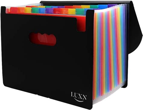 Luxn File Organiser 24 Pockets Expanding File Folder With Lid And Rainbow Colour Labels A4 Size