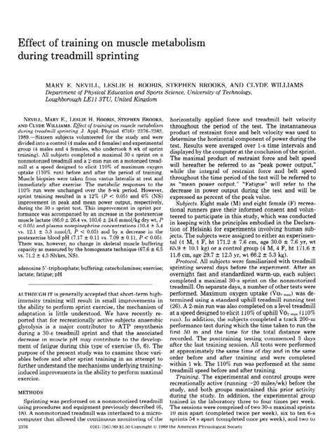 Effect Of Training On Muscle Metabolism During Treadmill Sprinting Pdf Glycolysis Muscle
