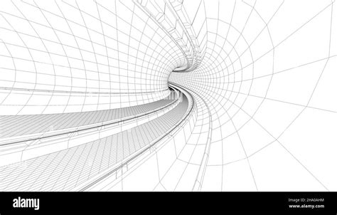 Train In A Metro Station Illustrated In Wire Frame Style3d