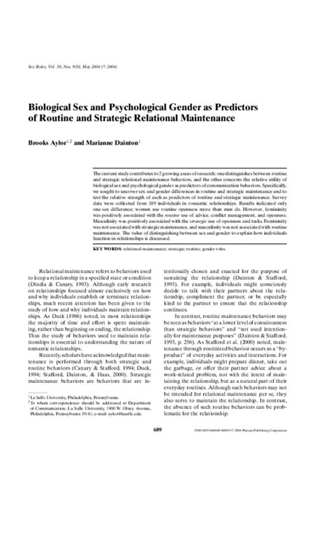 Pdf Biological Sex And Psychological Gender As Predictors Of Routine