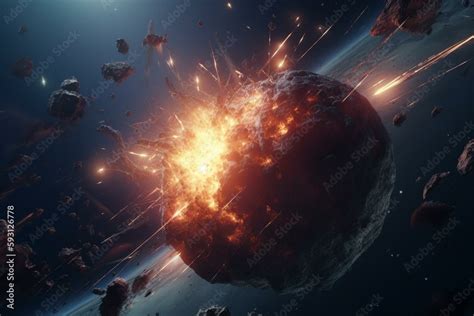 Collision Of Planets In Space Explosion And Flash Created With Generative Ai Technology Stock