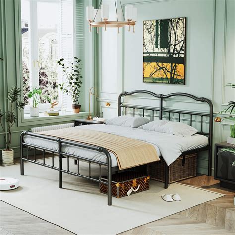 Breezehome 18in Full Size Bed Frame With Vintage Headboard And
