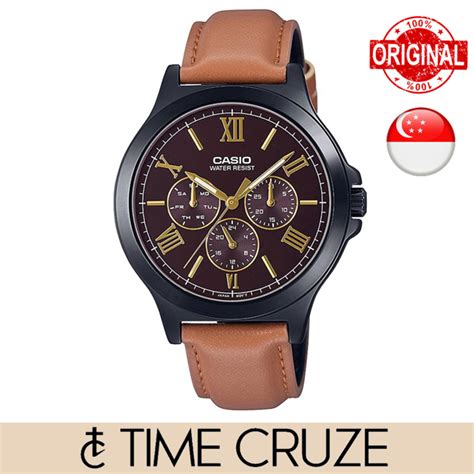 [time Cruze] Casio Mtp V300 Analog Chronograph Style Brown Leather Strap Men Watch Mtp V300bl