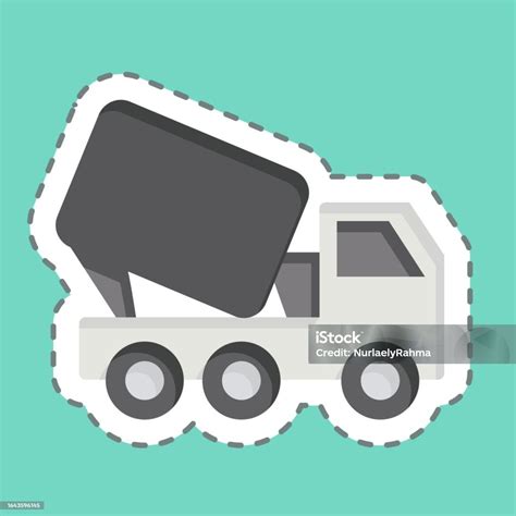 스티커 라인 컷 트럭 믹서 건축 자재 기호와 관련이 있습니다 심플한 디자인 편집 가능 간단한 그림 개선에 대한 스톡 벡터 아트