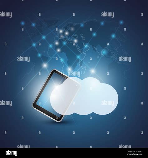 Cloud Computing Technology Concept With Glowing Nodes Digital Network Connections Internet