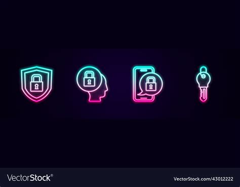 Set Line Shield Security With Lock Lock Mobile Vector Image