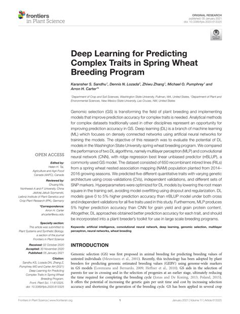 Pdf Deep Learning For Predicting Complex Traits In Spring Wheat