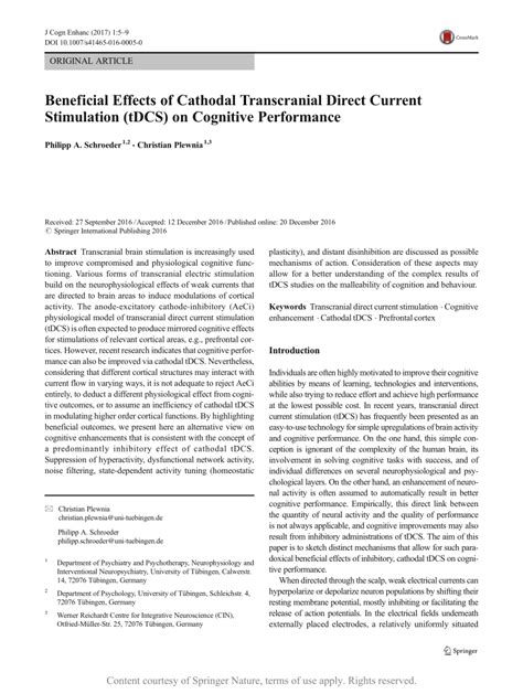 Beneficial Effects Of Cathodal Transcranial Direct Current Stimulation Tdcs On Cognitive