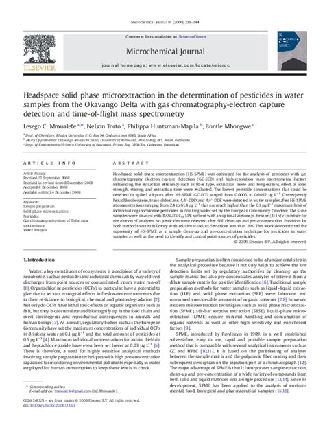 Pdf Headspace Solid Phase Microextraction In The Determination Of Pesticides In Water Samples