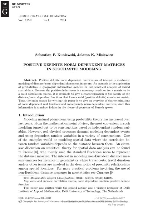 Pdf Positive Definite Norm Dependent Matrices In Stochastic Modeling