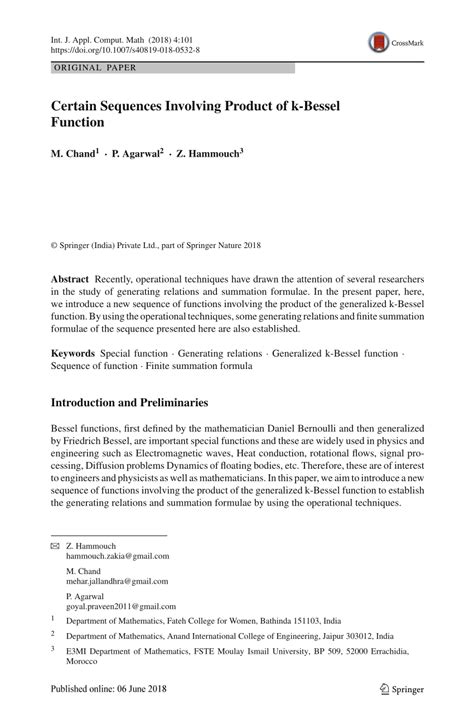 Pdf Certain Sequences Involving Product Of K Bessel Function