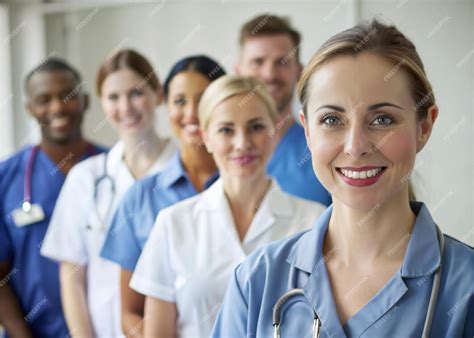A Dedicated Nurse Stands Alongside Her Colleagues In A Professional