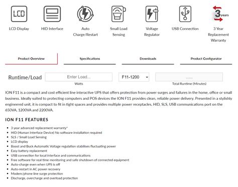 Ion F11 1200va 600w Line Interactive Tower Ups Bpc Technology