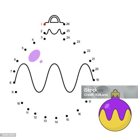 도트 게임 크리스마스 공 숫자로 점을 연결하고 만화 새해 장난감을 그립니다 완료합니다 로직 게임 및 색칠 페이지 답변 카운트 번호 126을 연습하는 아이들을위한 교육 워크