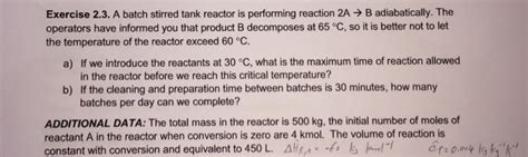 Solved Exercise 2 3 A Batch Stirred Tank Reactor Is Chegg Com