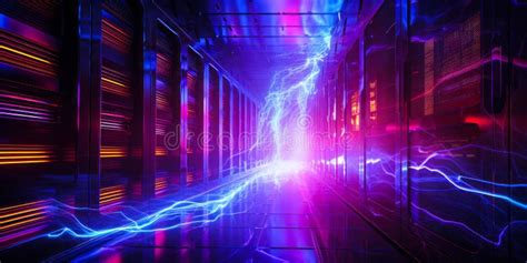 Futuristic Data Center With Dynamic Energy Streams Flowing Showcasing Powerful Server Racks With