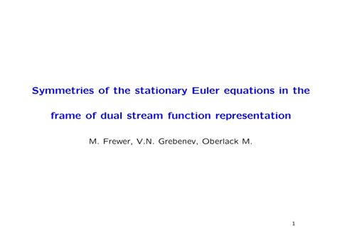 Ppt Symmetries Of The Stationary Euler Equations In The Frame Of Dual Powerpoint